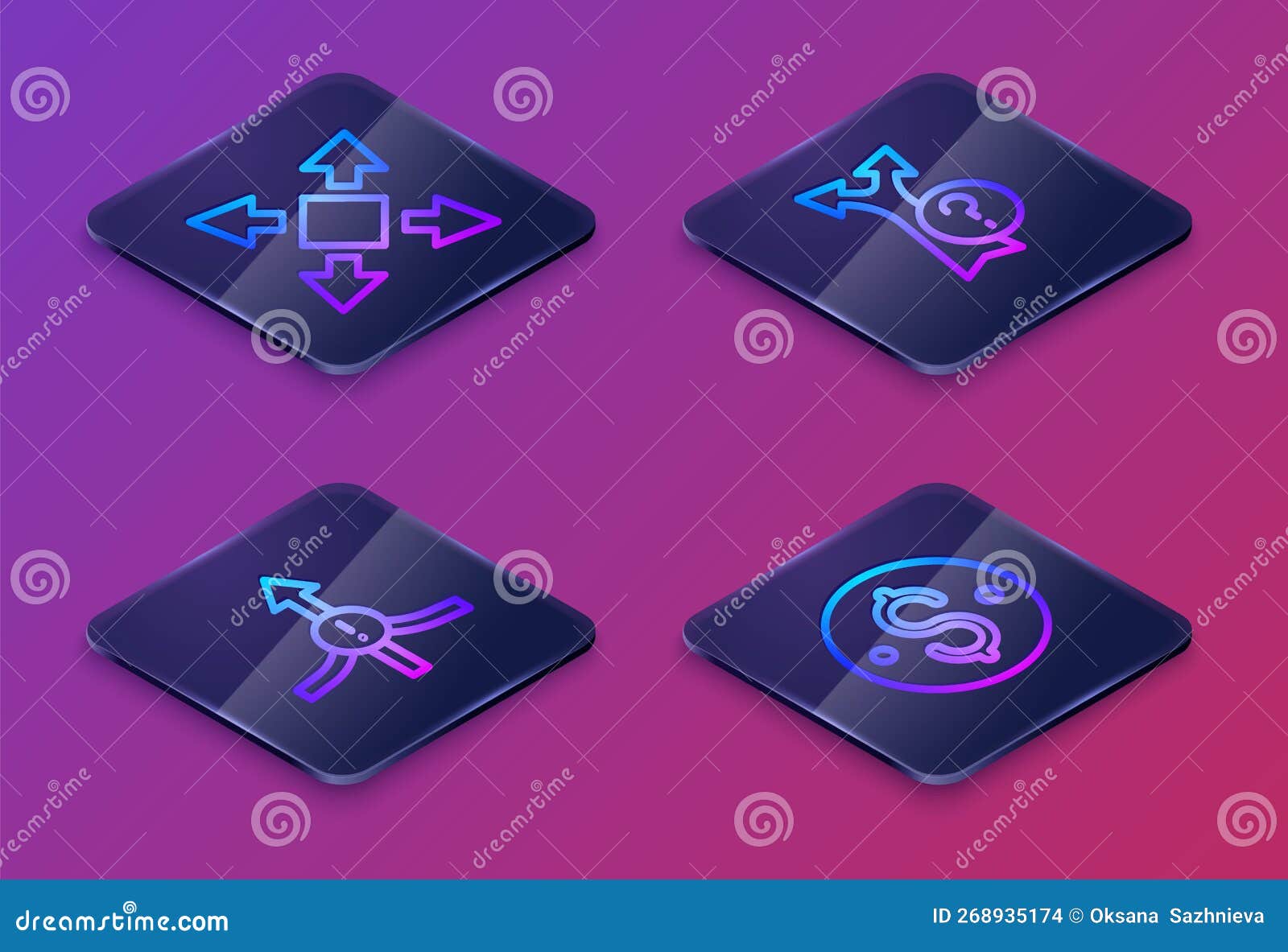Set Isometric Line Many Ways Directional Arrow, Arrow, and Dollar Symbol. Blue Square Button ...