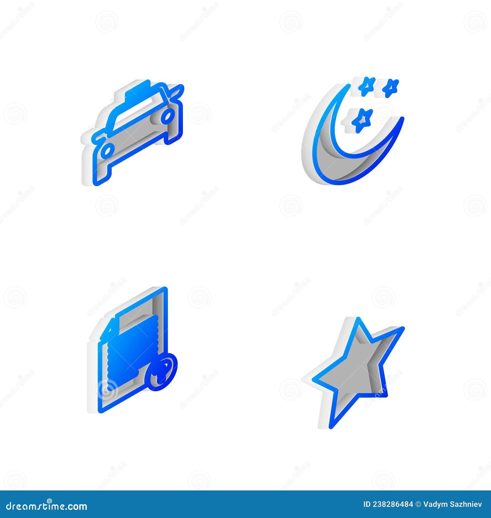 Set Isometric Line Moon and Stars, Taxi Car, Unknown Document and Star ... Set Isometric Line Moon and Stars, Taxi Car, Unknown Document and Star ...