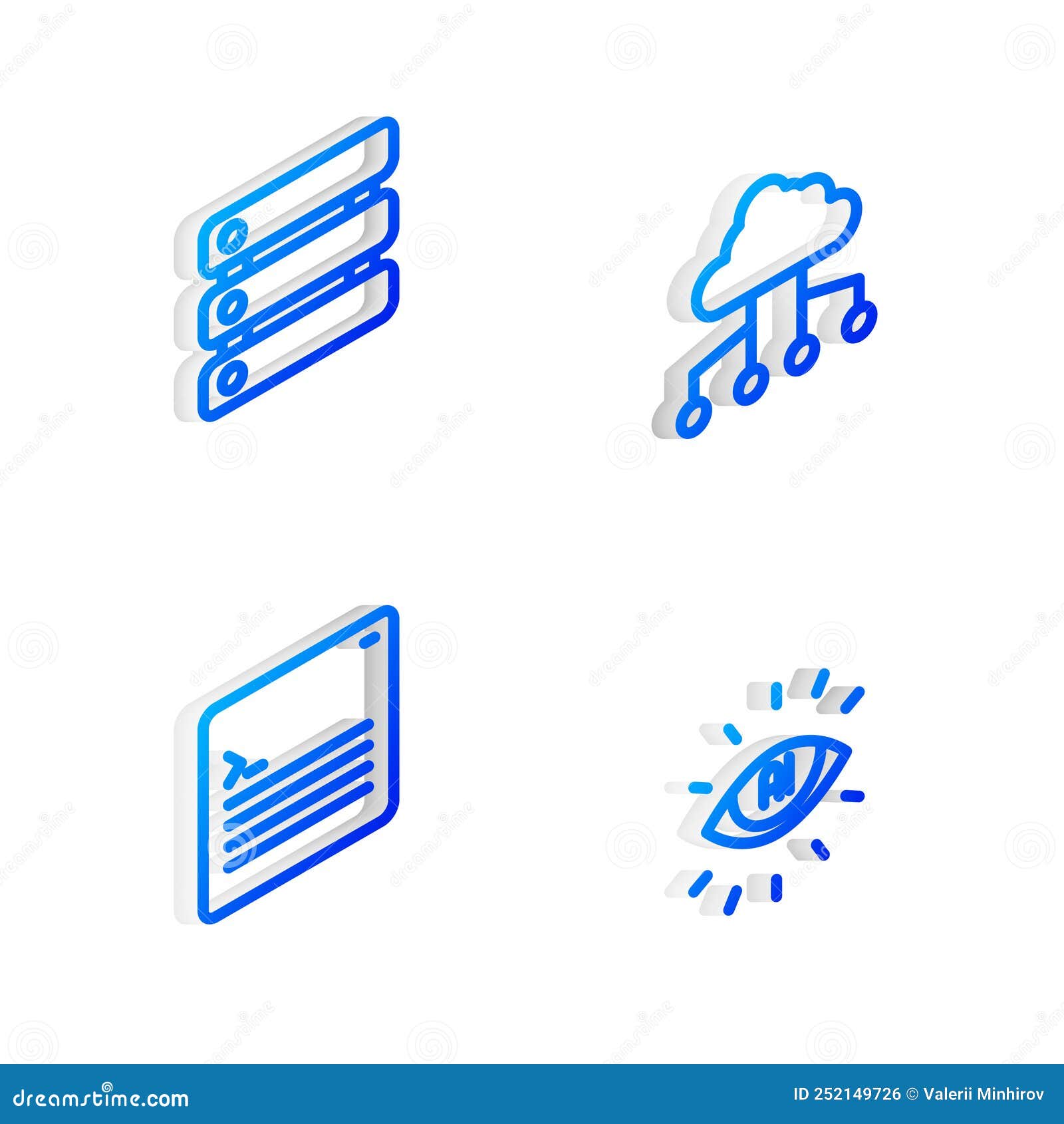 Set Isometric Line Network Cloud Connection Server Data Web Developer Programming Code And