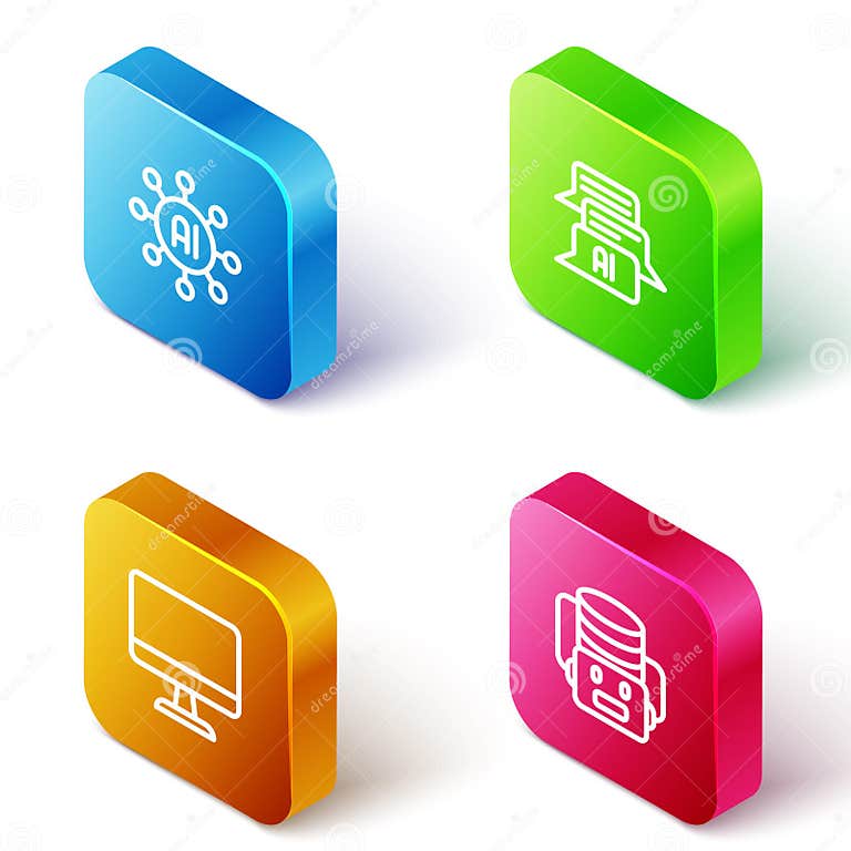 Set Isometric Line Neural Network, Chat Bot, Computer Monitor and ... Set Isometric Line Neural Network, Chat Bot, Computer Monitor and ...