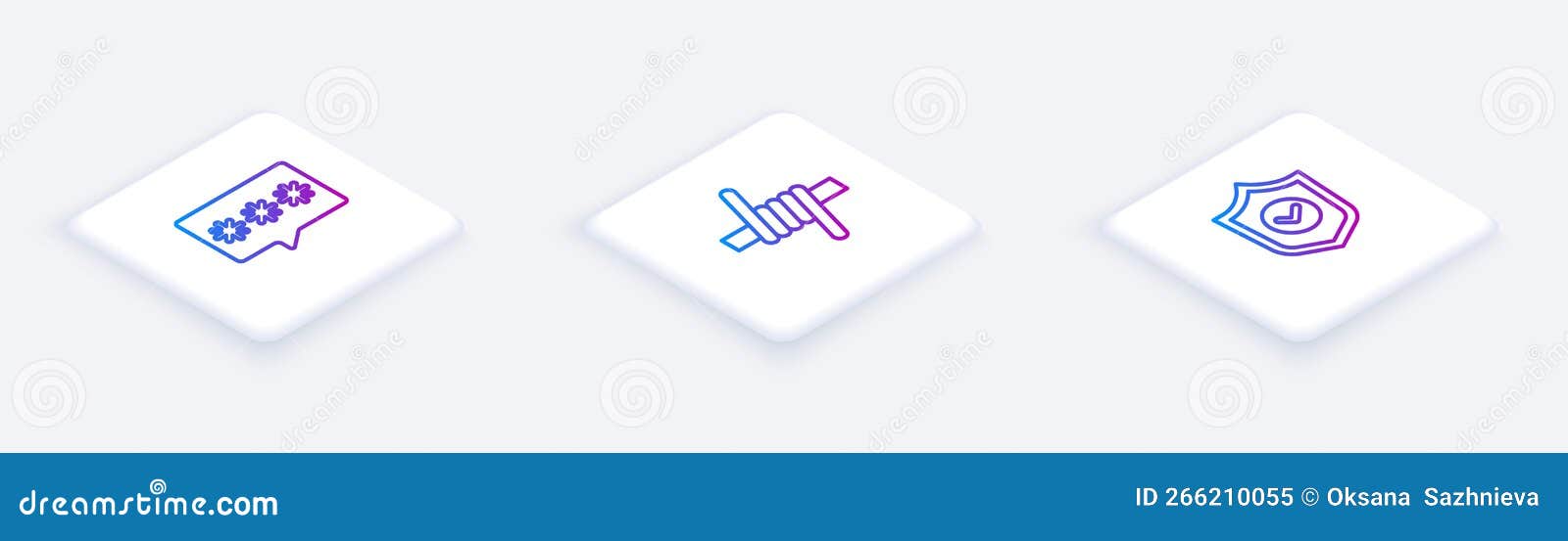 Set Isometric Line Password Protection, Barbed Wire and Shield with ...
