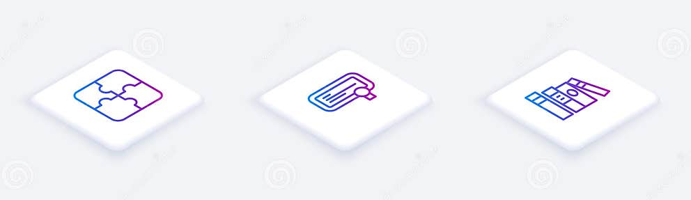 Set Isometric Line Piece of Puzzle, Certificate Template and Book ...