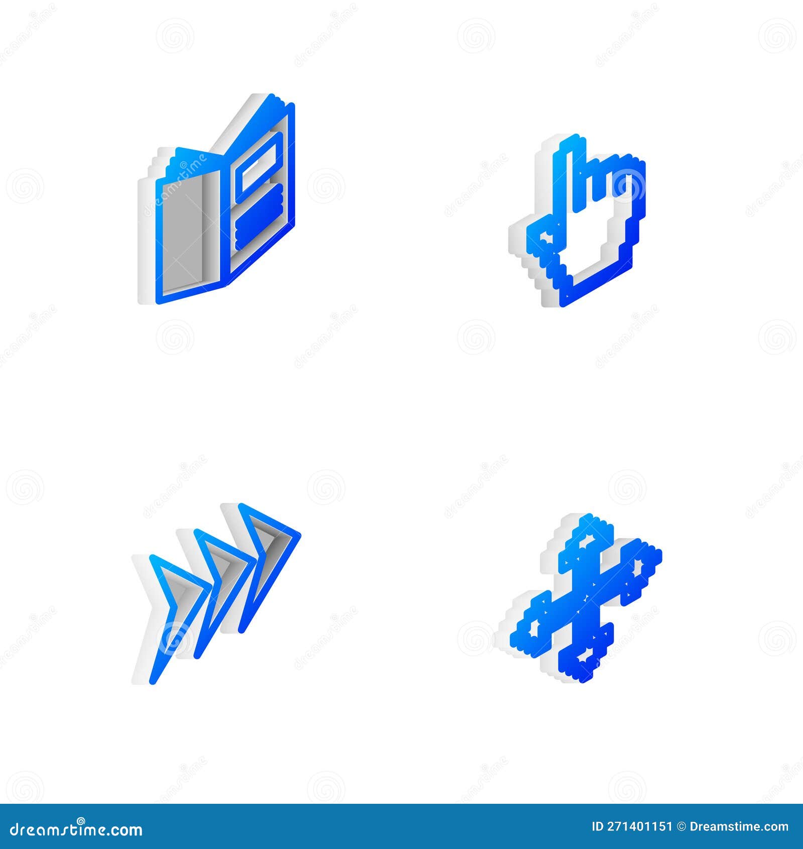 Set Isometric Line Pixel Hand Cursor, Open Book, Arrow and Arrows in ...