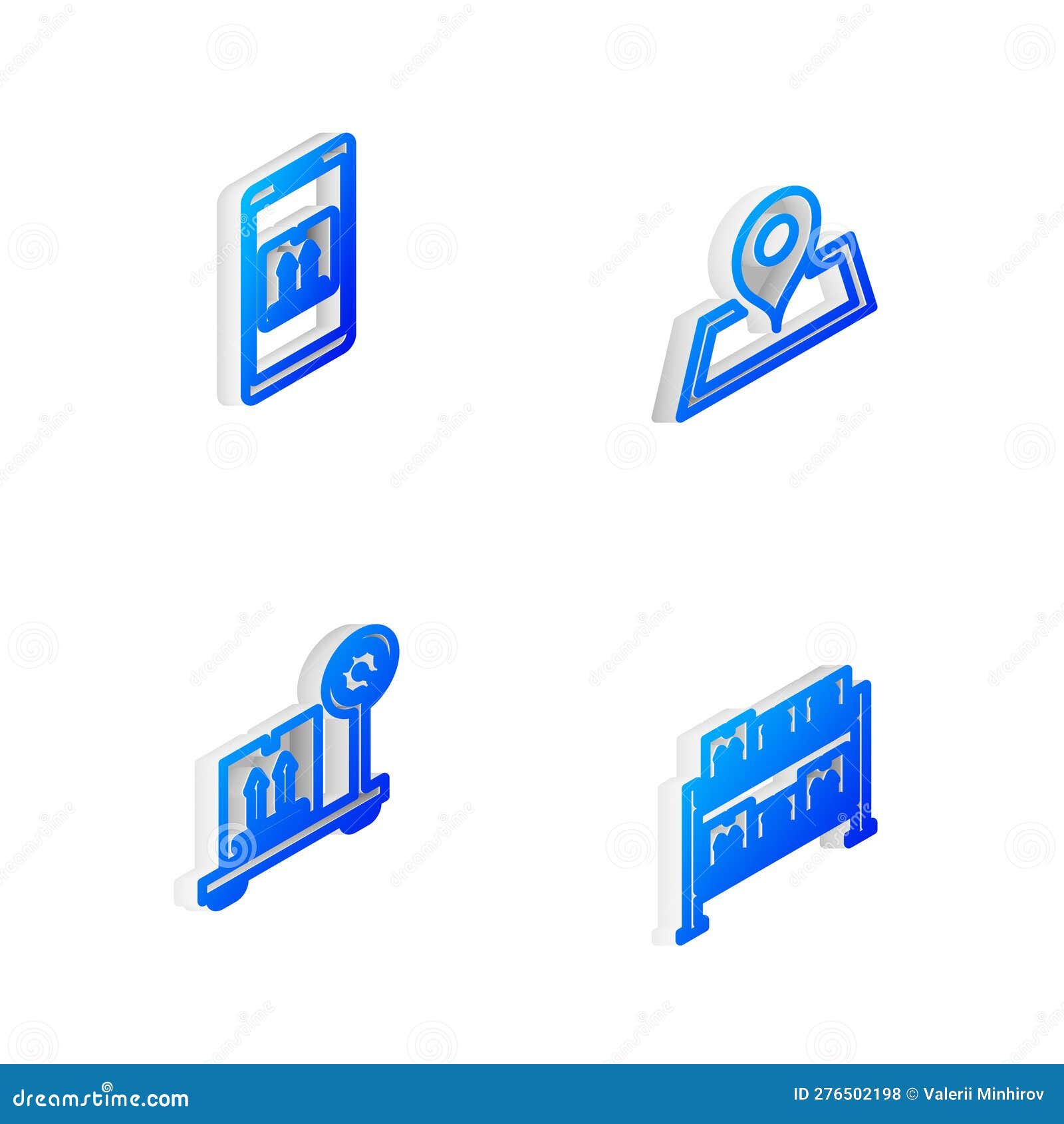 Set Isometric Line Placeholder on Map, Mobile with App Tracking, Scale ...