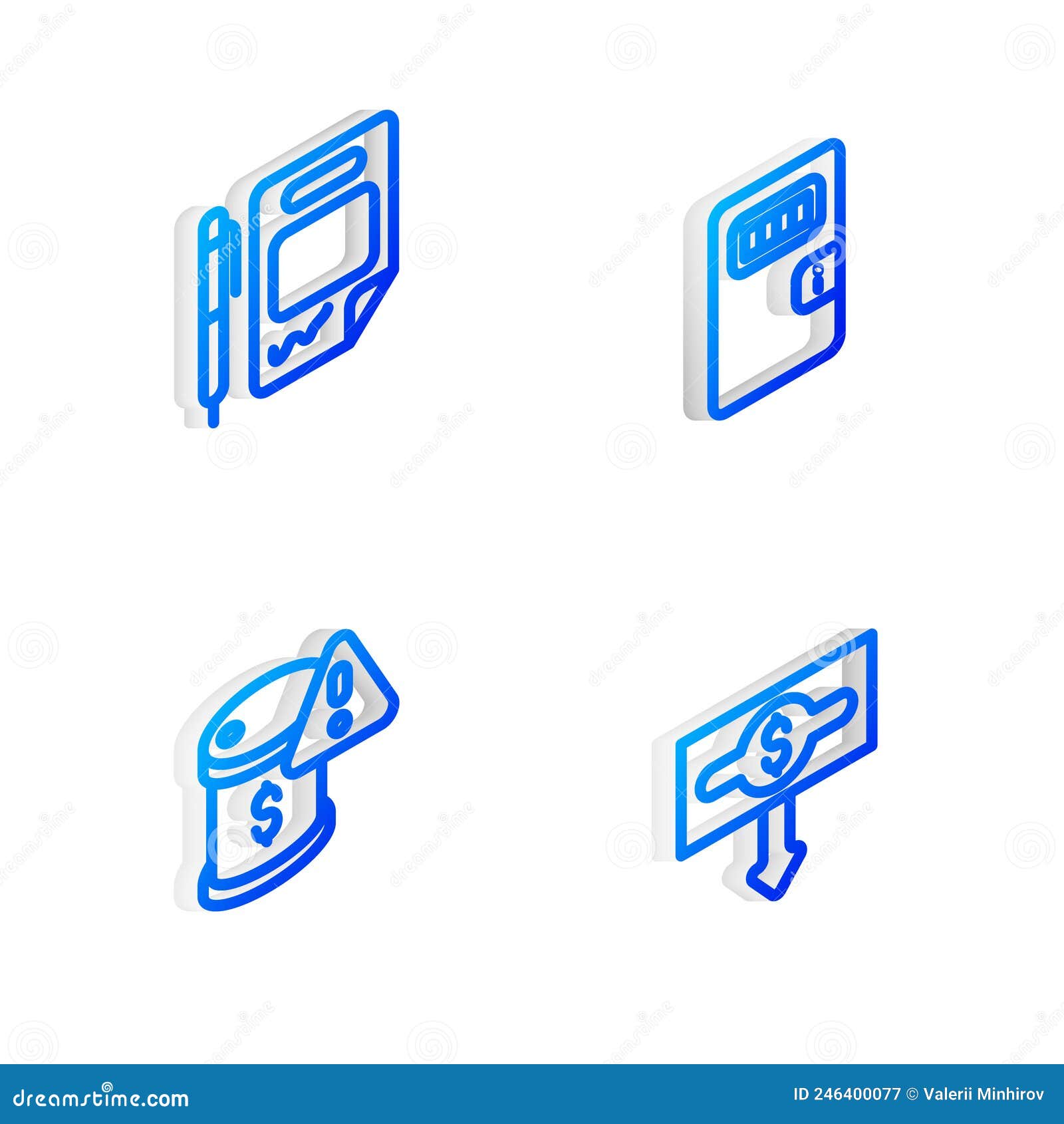 Set Isometric Line Prison Cell Door, Contract Money and Pen, Drop in Crude Oil Price and Dollar ...