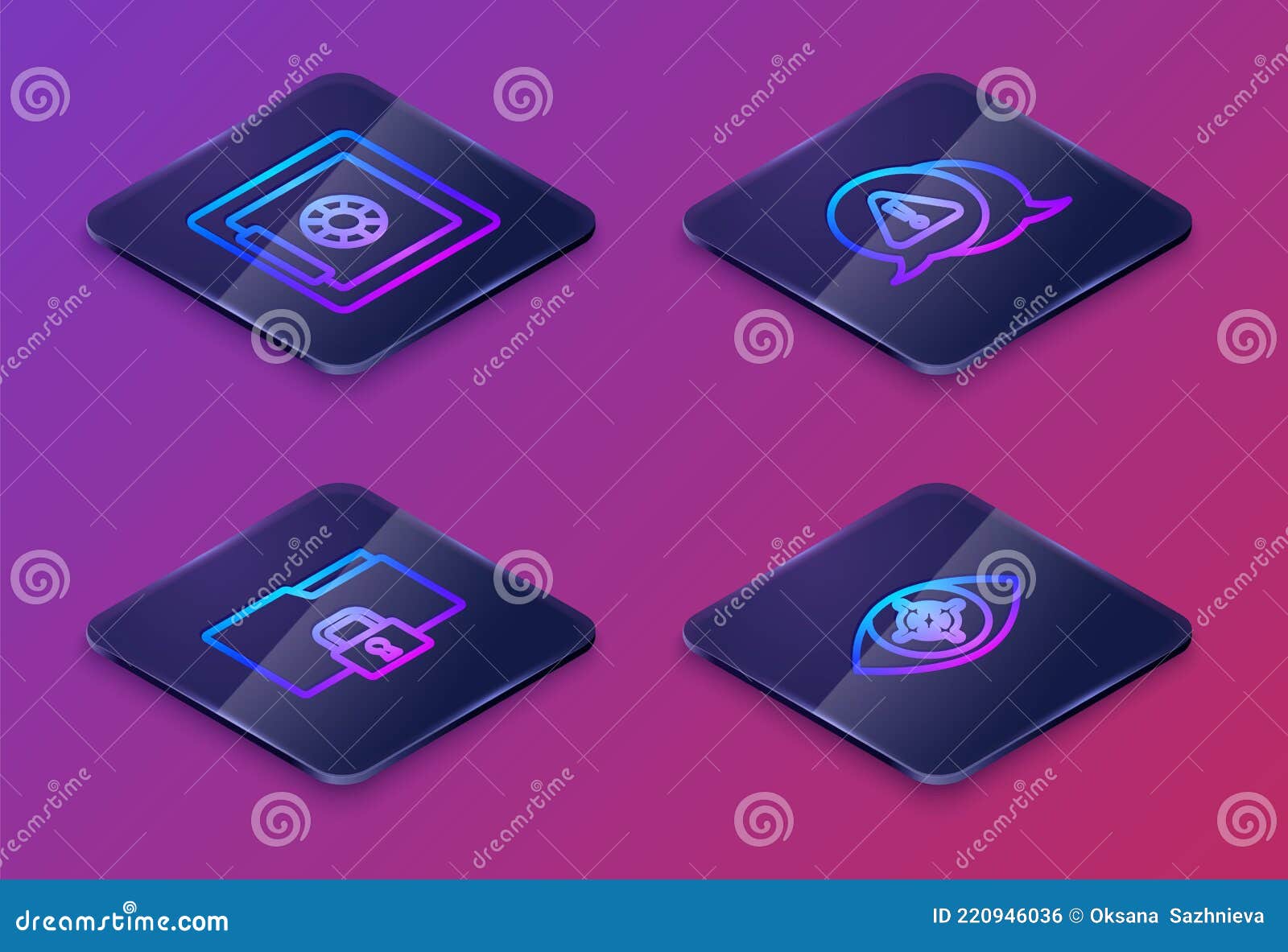 Set Isometric Line Safe, Folder and Lock, Exclamation Mark in Triangle ... Set Isometric Line Safe, Folder and Lock, Exclamation Mark in Triangle ...