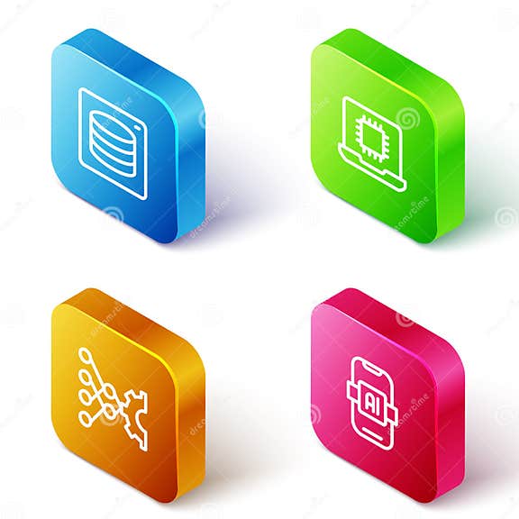Set Isometric Line Server, Data, Processor CPU, Neural Network and ... Set Isometric Line Server, Data, Processor CPU, Neural Network and ...