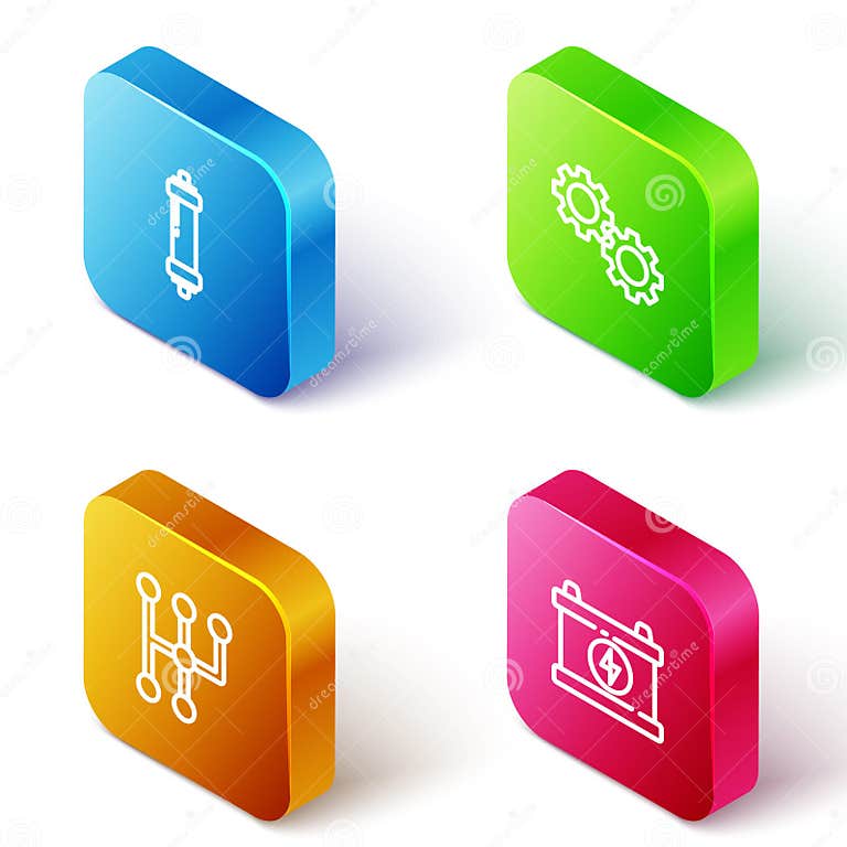 Set Isometric Line Shock Absorber, Gear, Shifter and Car Battery Icon ... Set Isometric Line Shock Absorber, Gear, Shifter and Car Battery Icon ...