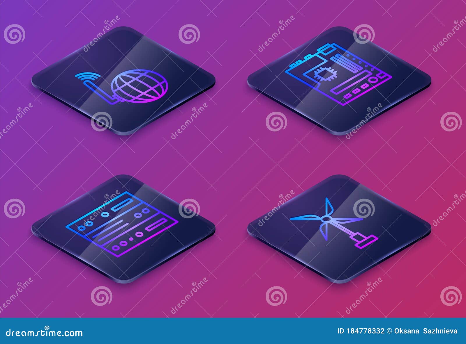 Set Isometric Line Social Network, Server, Data, Web Hosting ...