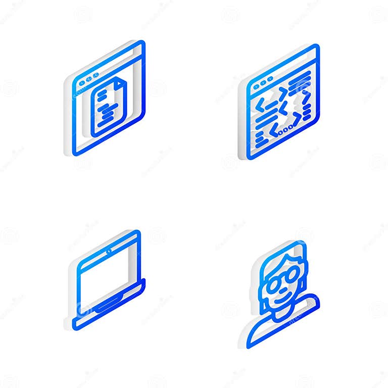Set Isometric Line Software, , Laptop and Hacker or Coder Icon. Vector Stock Vector ...