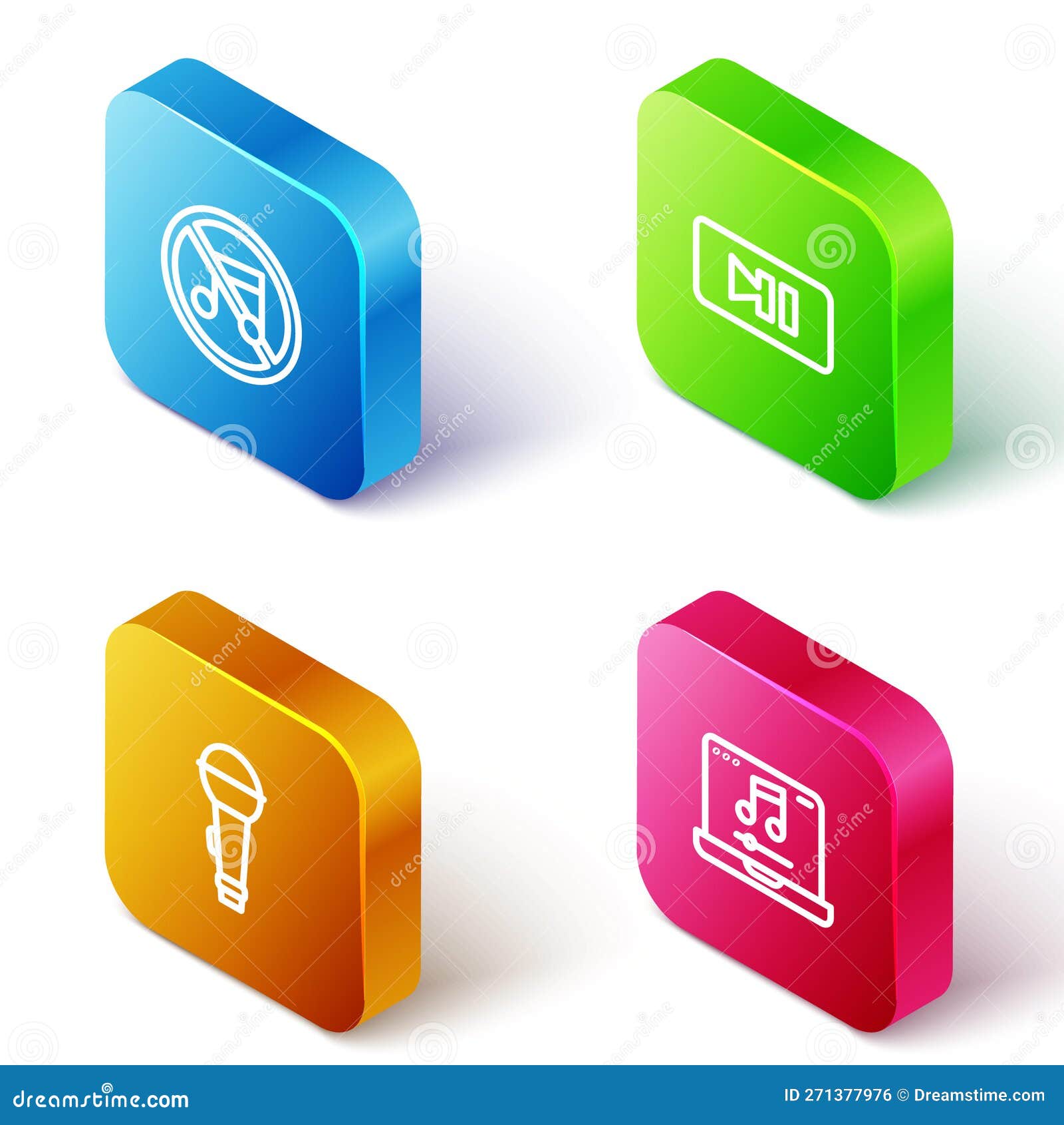 Set Isometric Line Speaker Mute, Pause Button, Microphone and Laptop ...