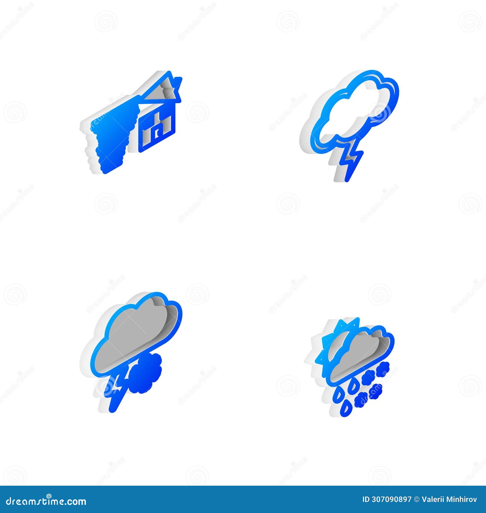 Set Isometric Line Storm, Tornado Swirl, Cloud with Snow and Lightning ...
