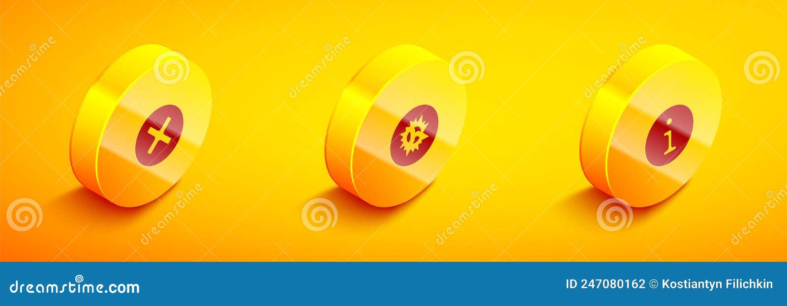 Set Isometric X Mark, Cross in Circle, Bomb Explosion and Information ...