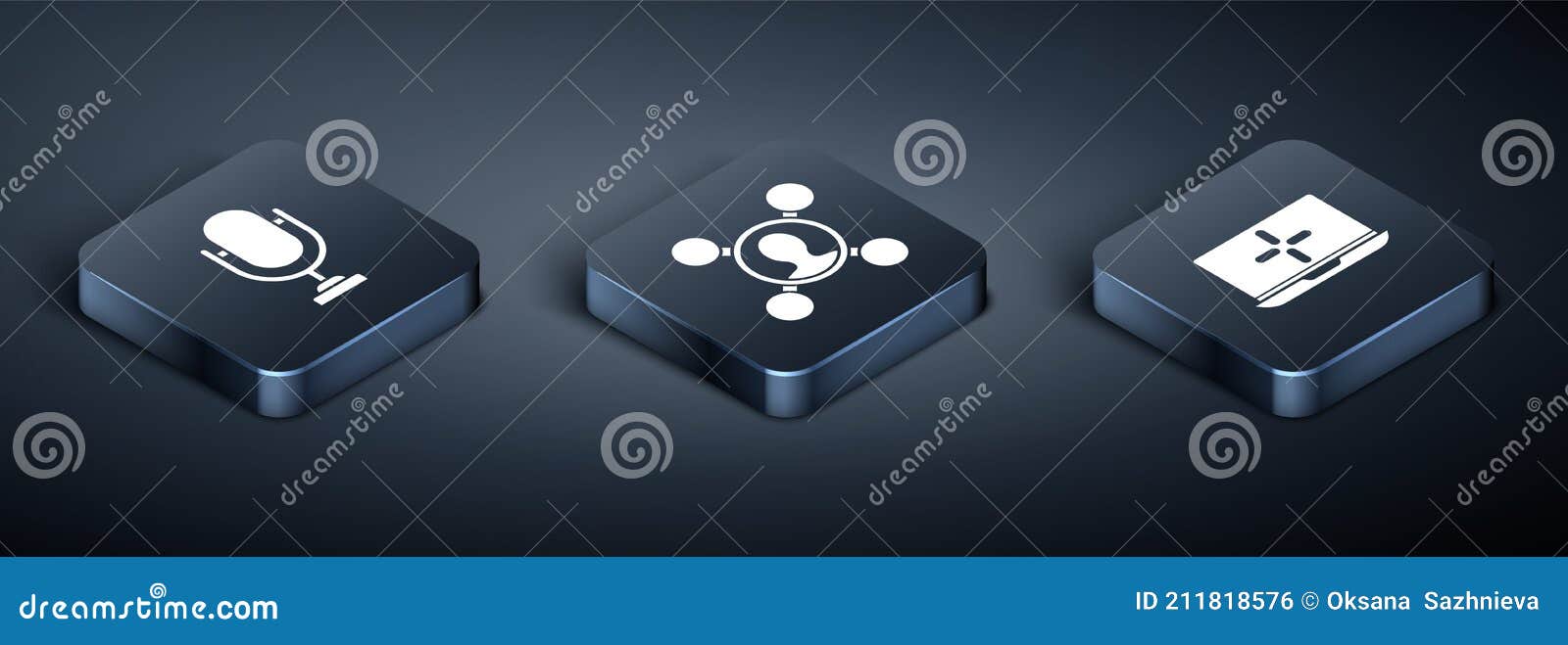 Set Isometric Microphone, Laptop and Share Icon. Vector Stock Vector ...
