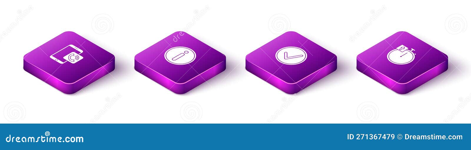 Set Isometric Mobile Phone Call, Information, Check Mark in Circle and ...