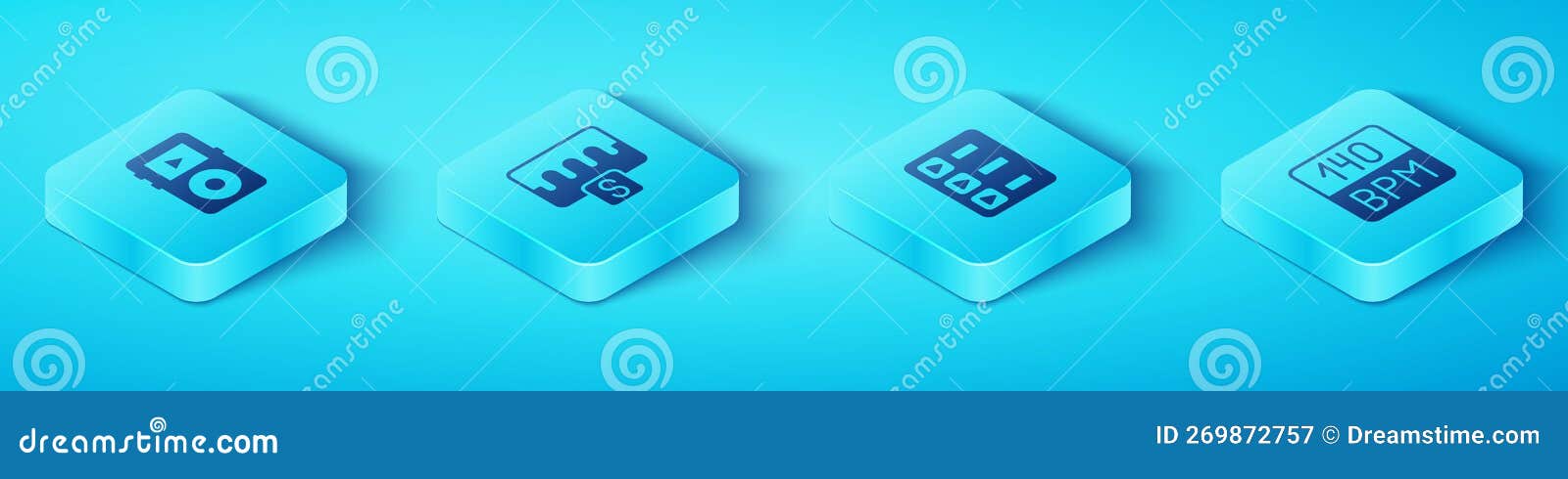 Set Isometric Music Player, Wave Equalizer, Bitrate and Playlist Icon ...