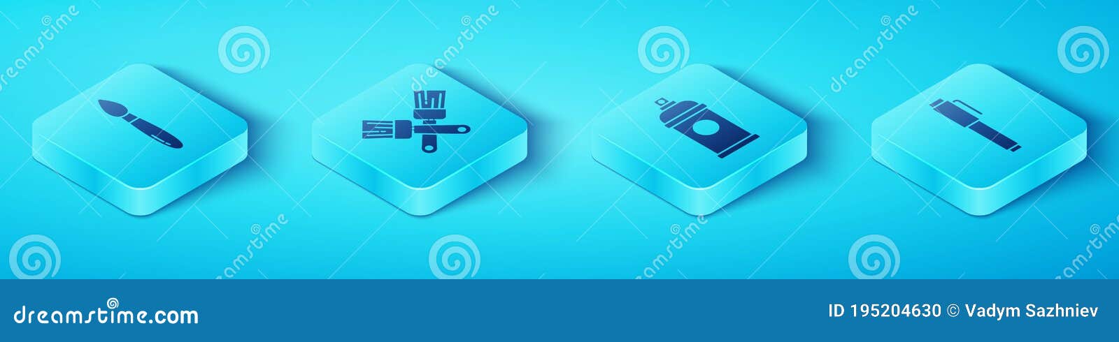 Set Isometric Paint Brush, Crossed Paint Brush, Pen and Paint Spray Can ...