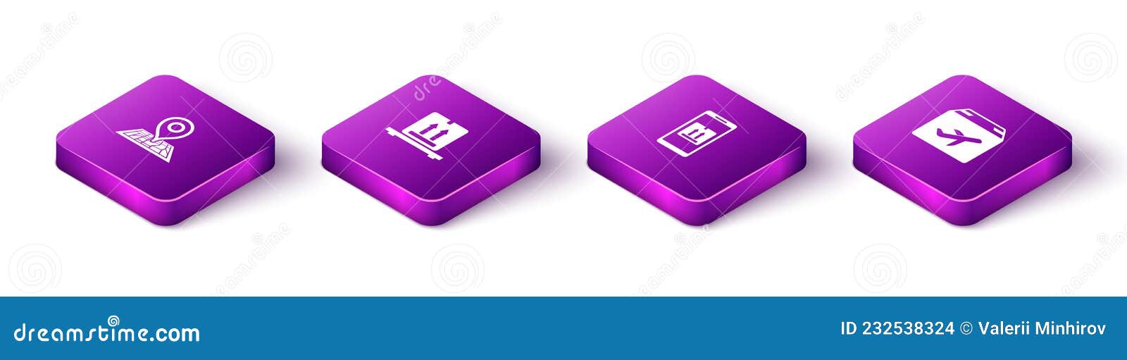 Set Isometric Placeholder on Map, Cardboard Boxes Pallet, Mobile with ...