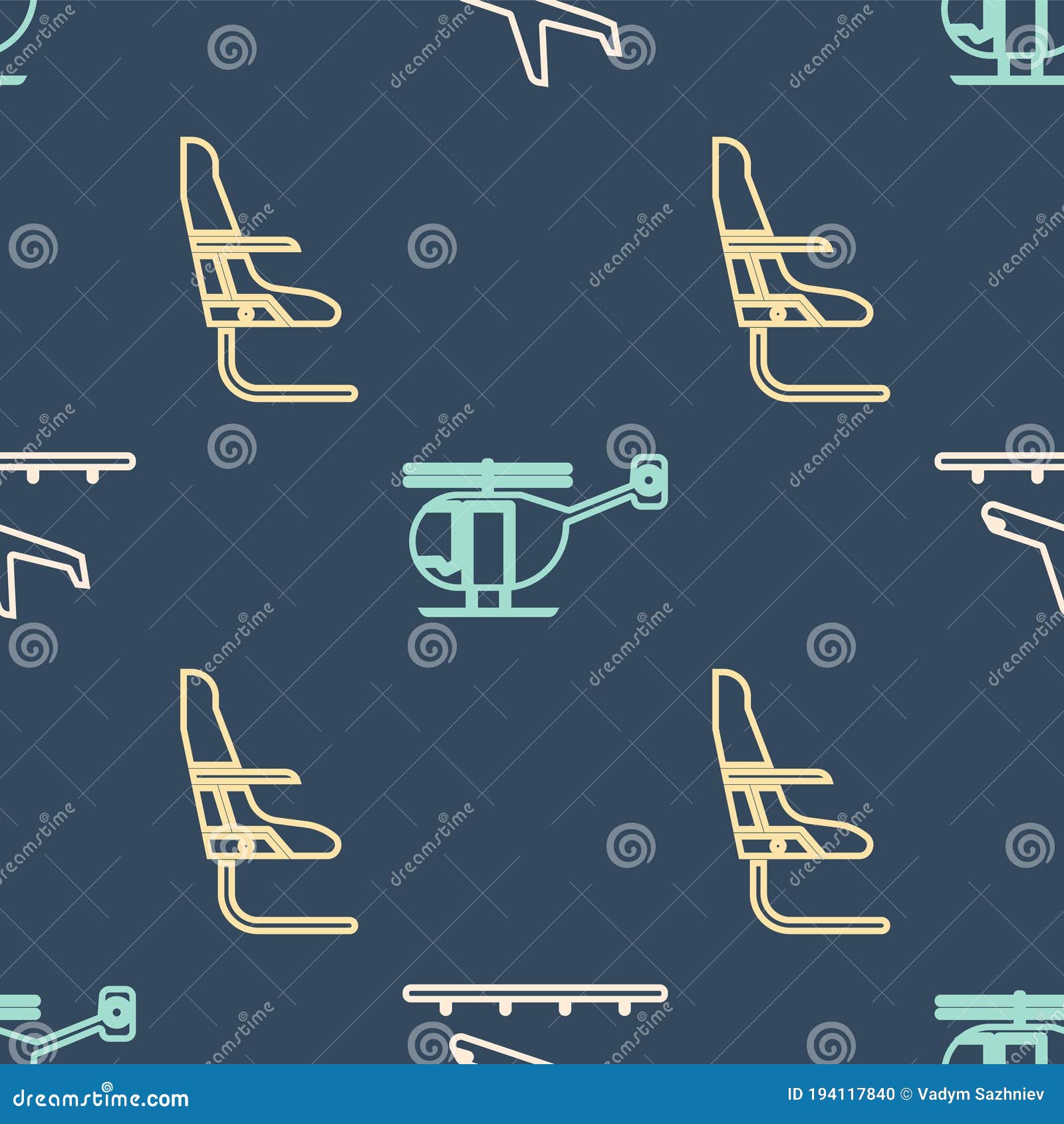 Set Isometric Plane Landing, Airplane Seat and Helicopter Icon. Vector ...