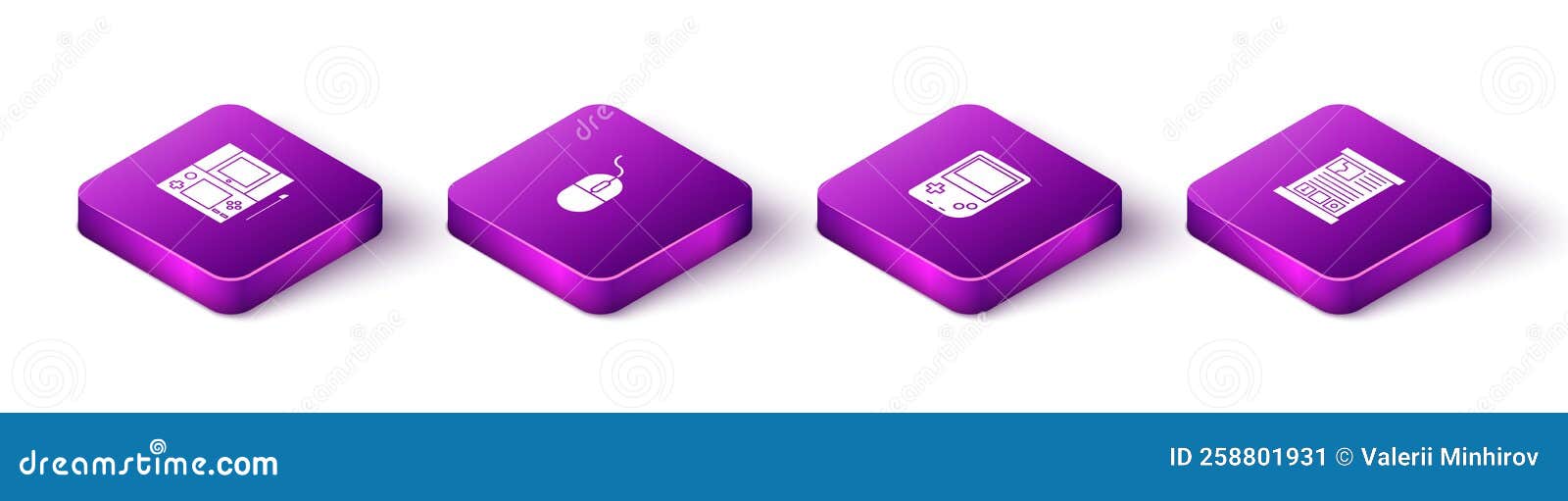 Set Isometric Portable Video Game Console, Computer Mouse, and Game ...