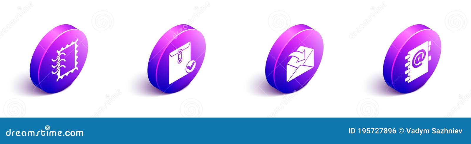 Set Isometric Postal Stamp, Envelope and Check Mark, Envelope and ...