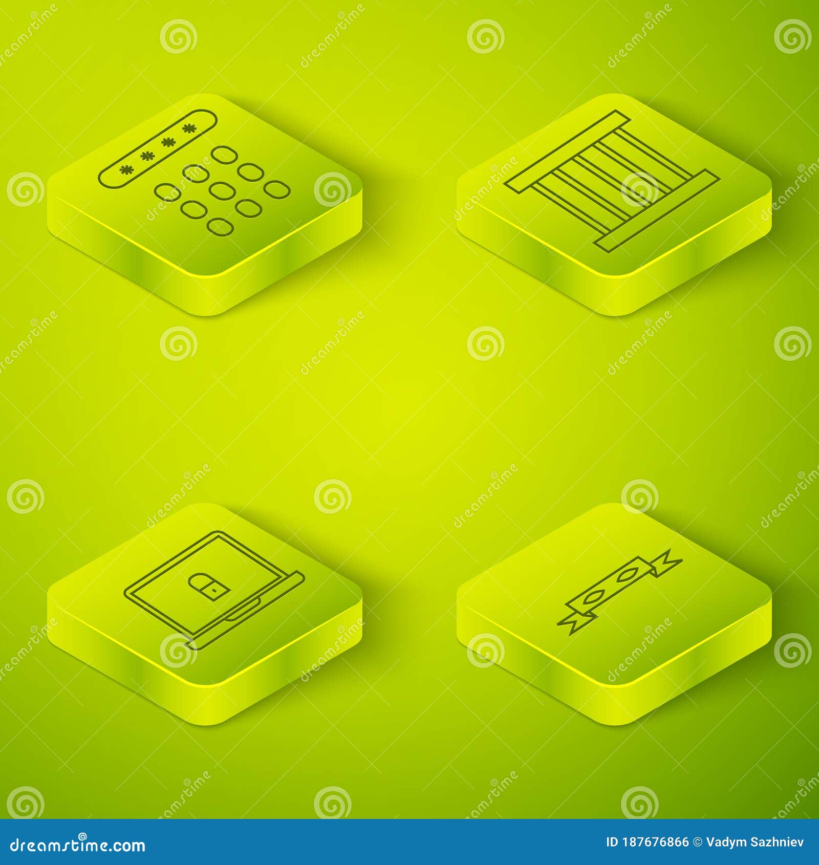 Set Isometric Prison Window, Laptop and Lock, Thief Eye Mask and ...