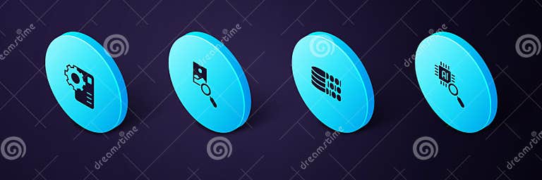 Set Isometric Processor Cpu Binary Code Photo Retouching And Neural Network Icon Vector Stock 9383