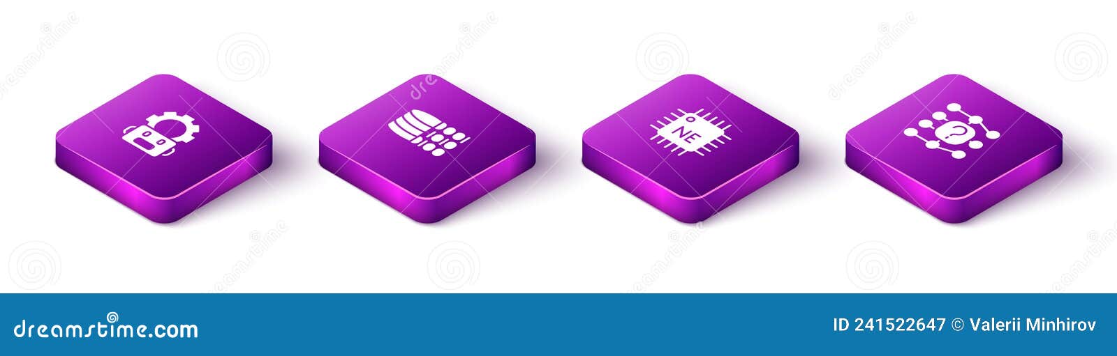 Set Isometric Robot Setting Binary Code Processor Cpu And Neural Network Icon Vector Stock