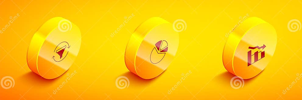 Set Isometric Sales Funnel with Chart, Pie Infographic and Financial Growth Decrease Icon ...