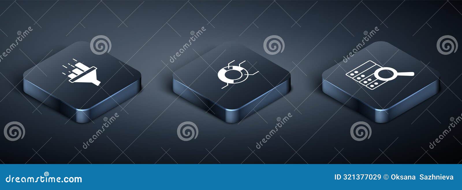 Set Isometric Sales Funnel with Chart, Server and Pie Infographic Icon. Vector Stock ...