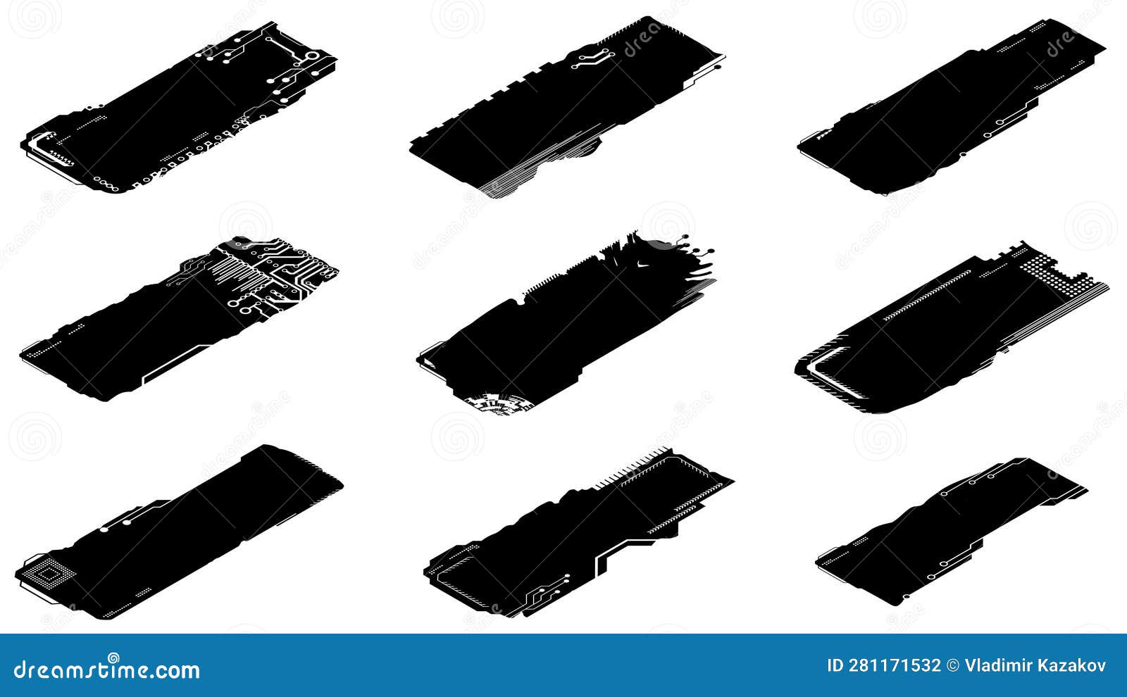 Set of Isometric Silhouettes Rectangular Design Elements in Tech Style ...