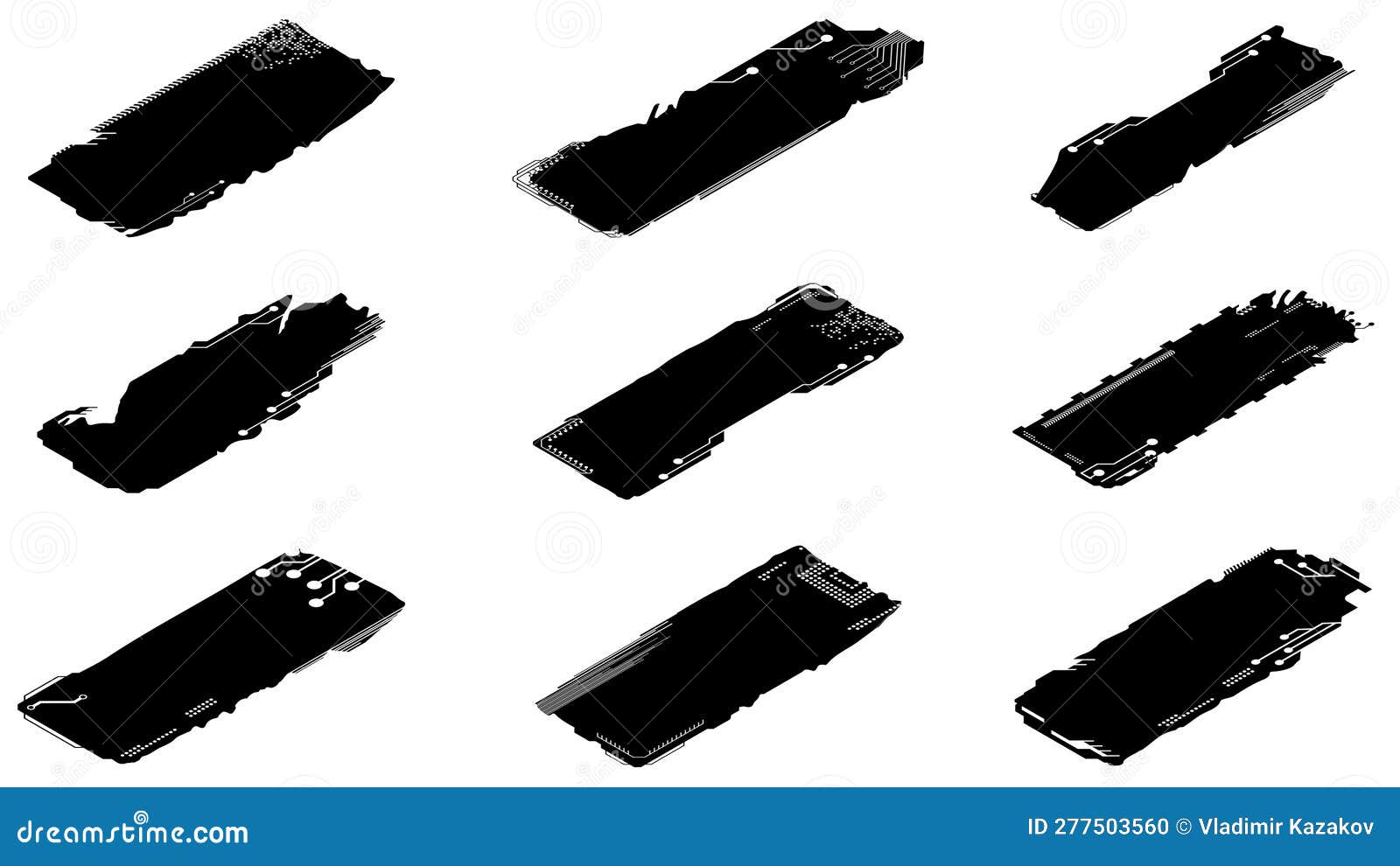 Set of Isometric Silhouettes Rectangular Design Elements in Tech Style ...