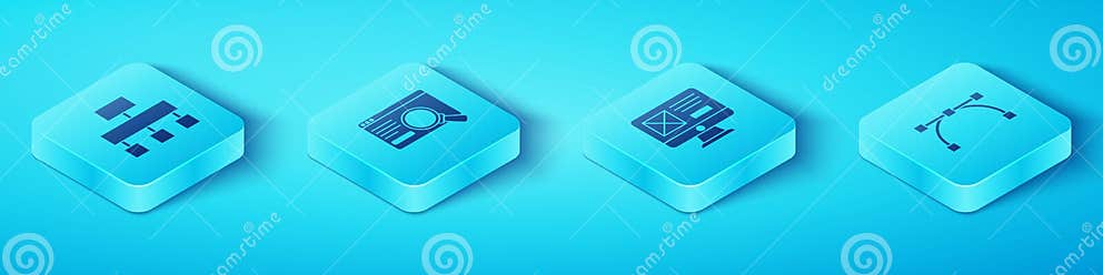 Set Isometric Site Map, UI or UX Design, Bezier Curve and Icon. Vector Stock Vector ...