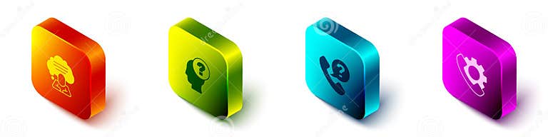 Set Isometric Speech Bubble Chat, Head with Question Mark, Telephone 24 ...