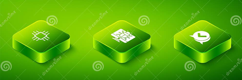 Set Isometric System Bug on Monitor, Check Mark in Speech Bubble and Processor with ...