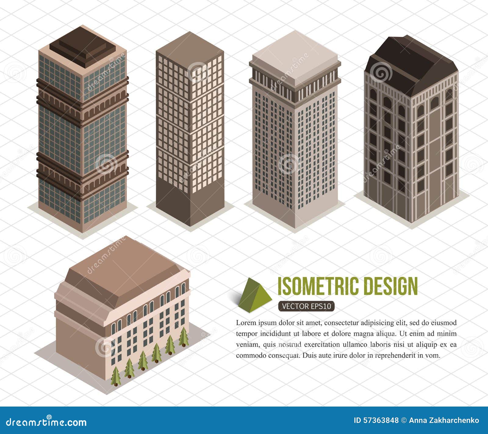 Set of Isometric Tall Buildings for City Building Stock Vector ...