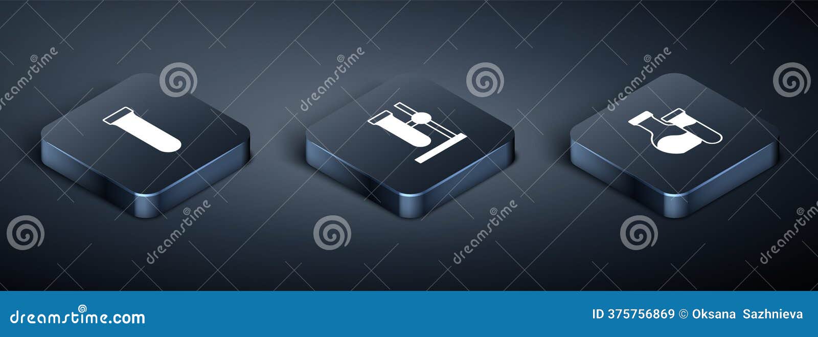 Set Isometric Test Tube And Flask, Atom And Molecule Icon. Vector ...