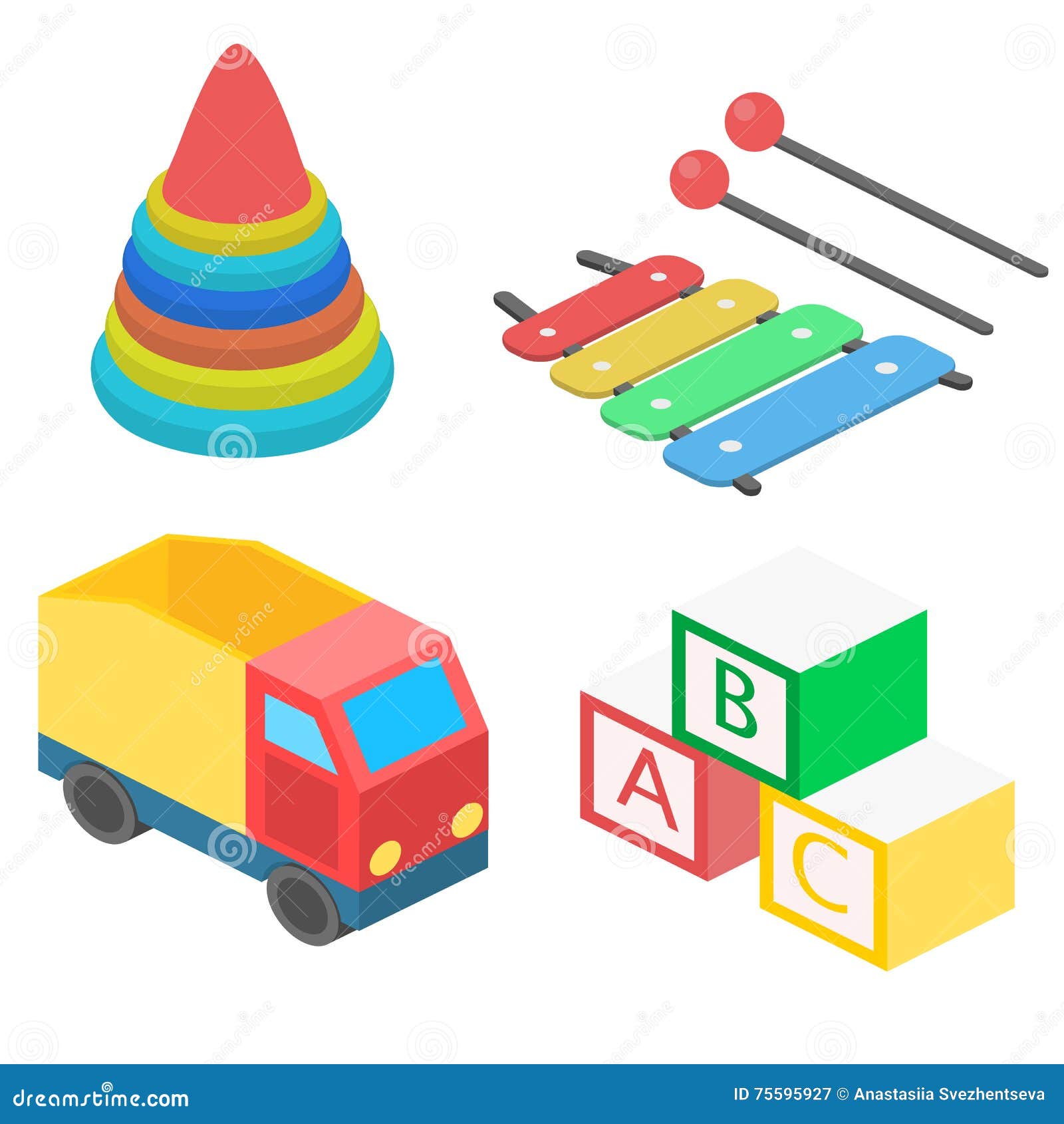 Set of isometric toys. stock illustration. Illustration of bricks ...