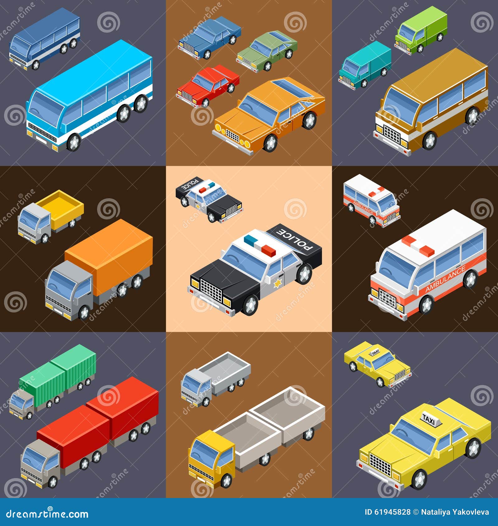 Isometric Transport Set Of Suv, Autobus, Armored And Other Vector ...