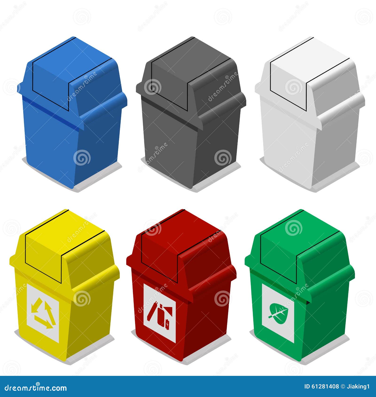 Isometric Trash Can Icon Isolated On Green And Red Background. Garbage ...