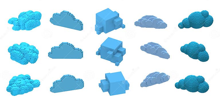Set of Isometric Voxel Clouds Stock Illustration - Illustration of ...