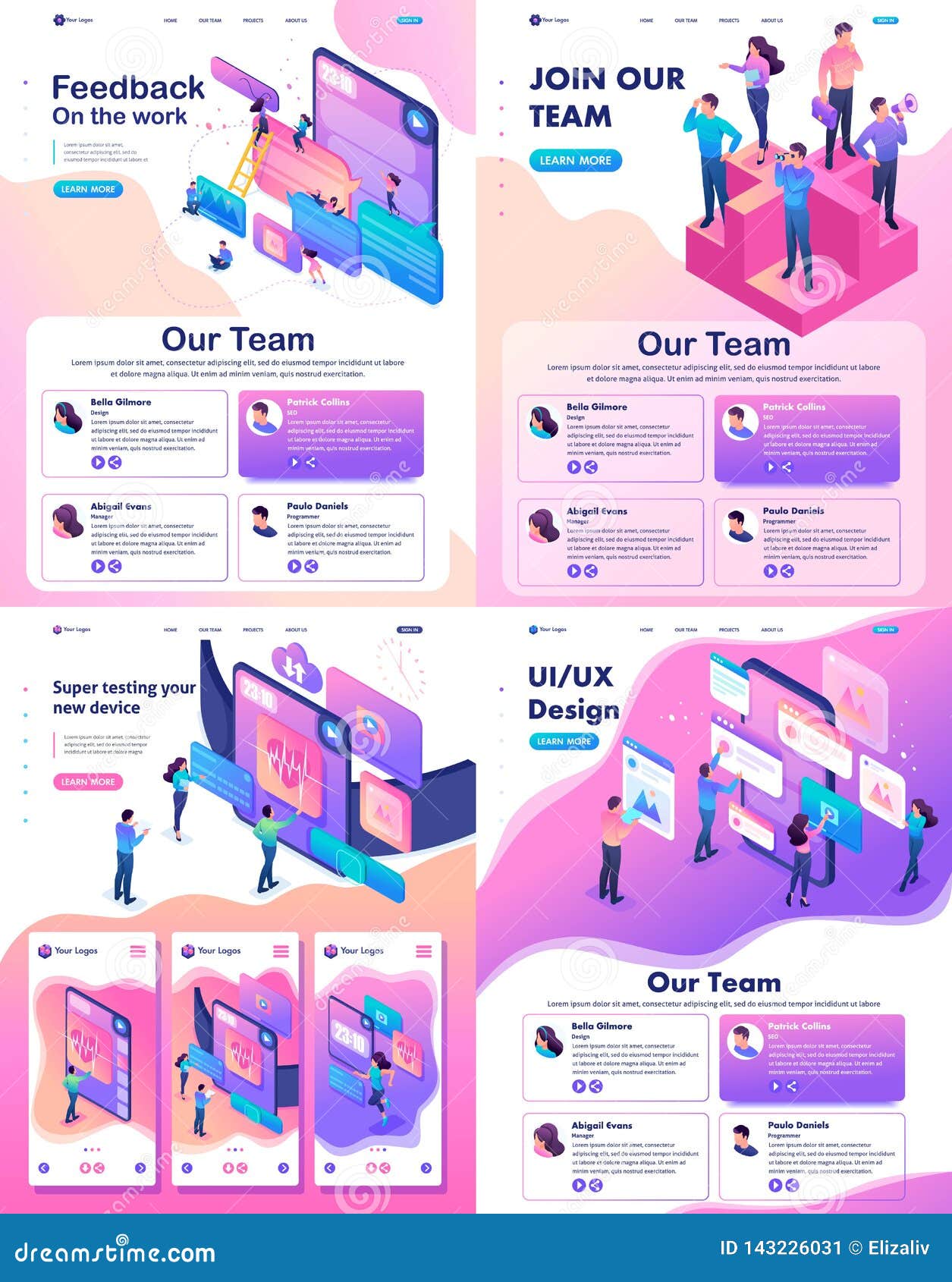 Set Isometric Website Bright Concept Stock Vector - Illustration of ...