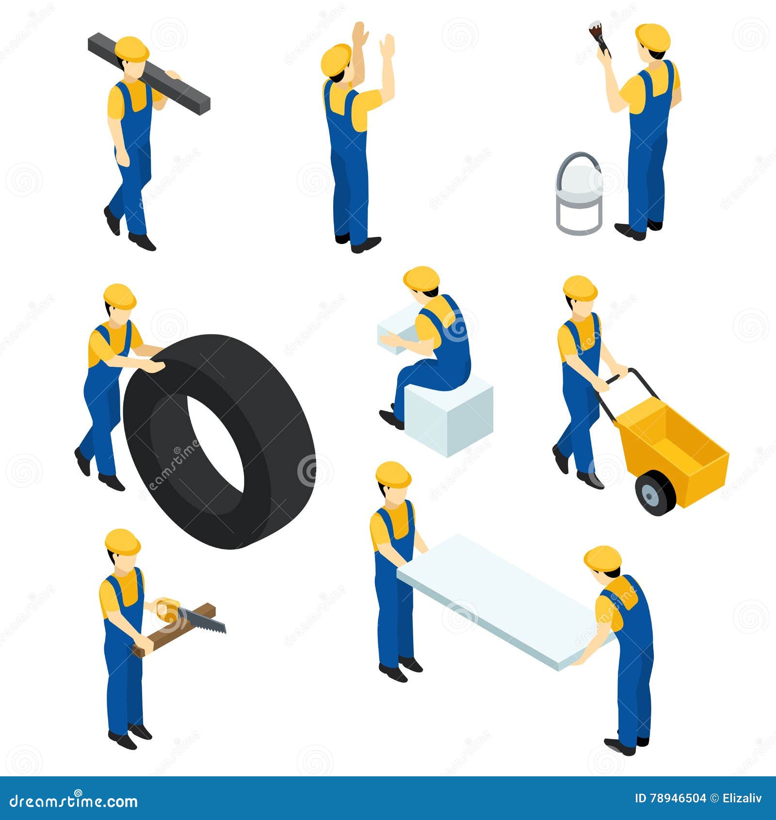 Set of Isometric Workers, Construction Workers, Builders in the Form ...