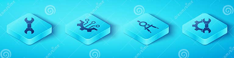 Set Isometric Wrench Spanner, Algorithm, Wrench Spanner and Gear and Drawing Compass Icon ...