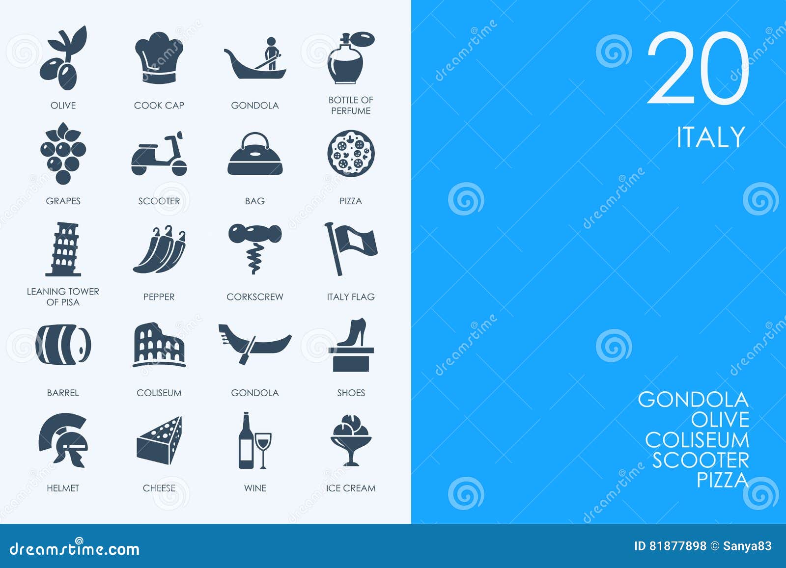 Set of Italy icons stock vector. Illustration of collection - 81877898