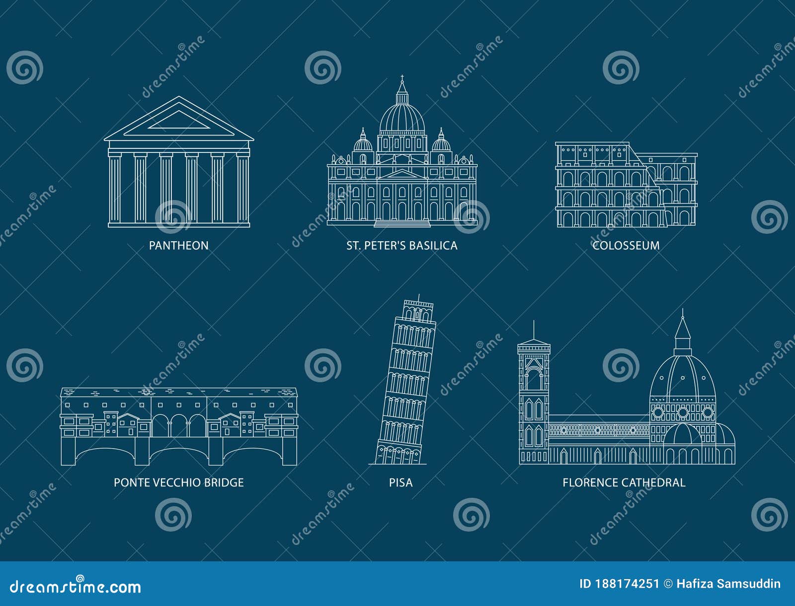 Set of Italy Monuments. Vector Illustration Decorative Design Stock ...