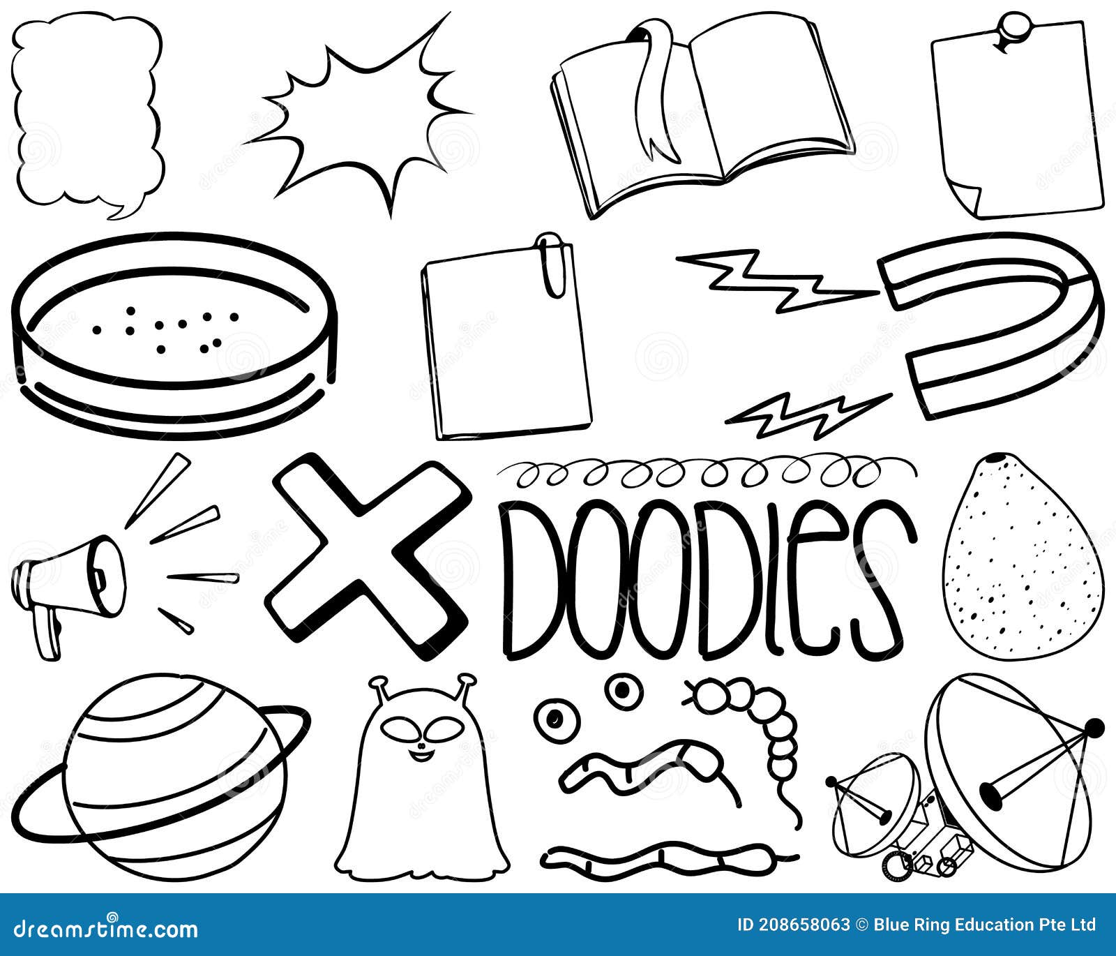 Set of Item and Symbol Hand Drawn Doodle Stock Vector - Illustration of ...