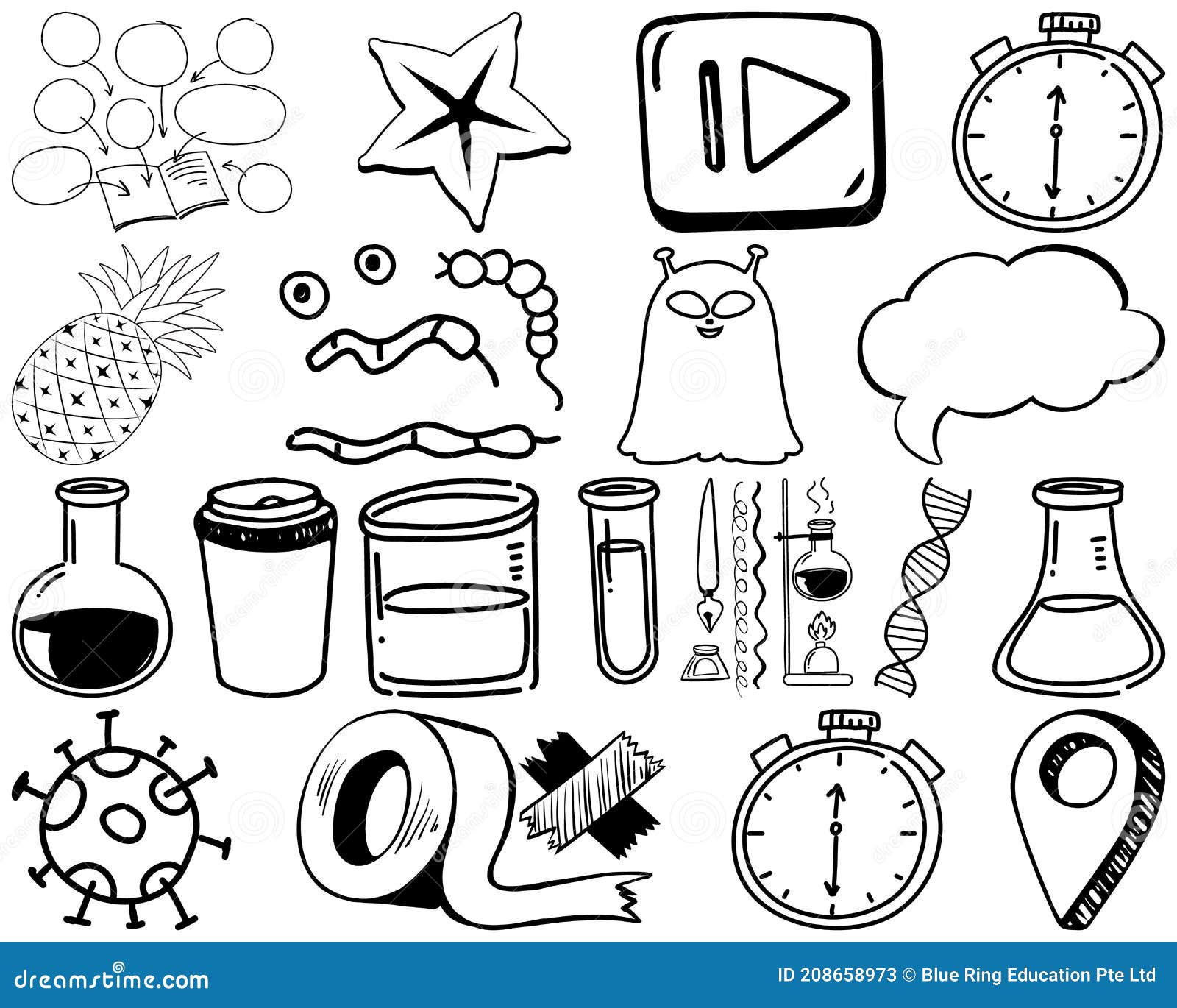 Set of Item and Symbol Hand Drawn Doodle Stock Vector - Illustration of ...