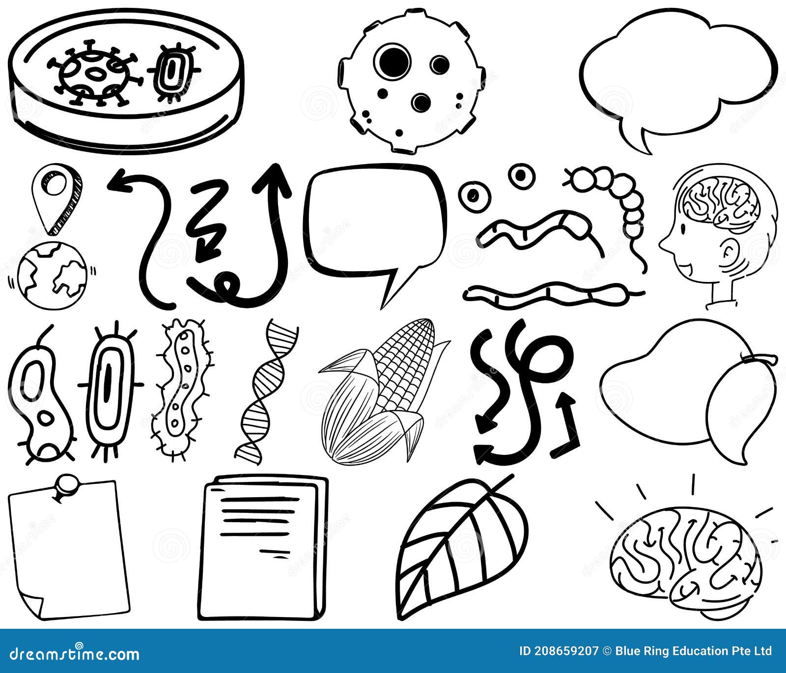 Set of Item and Symbol Hand Drawn Doodle Stock Vector - Illustration of ...