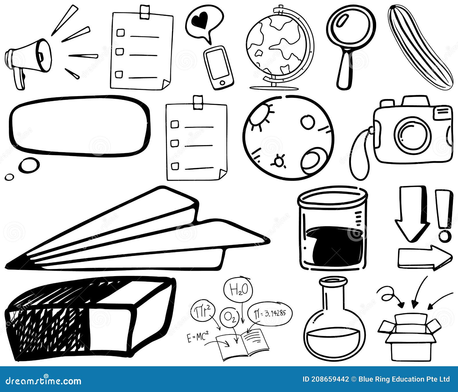 Set of Item and Symbol Hand Drawn Doodle Stock Vector - Illustration of ...